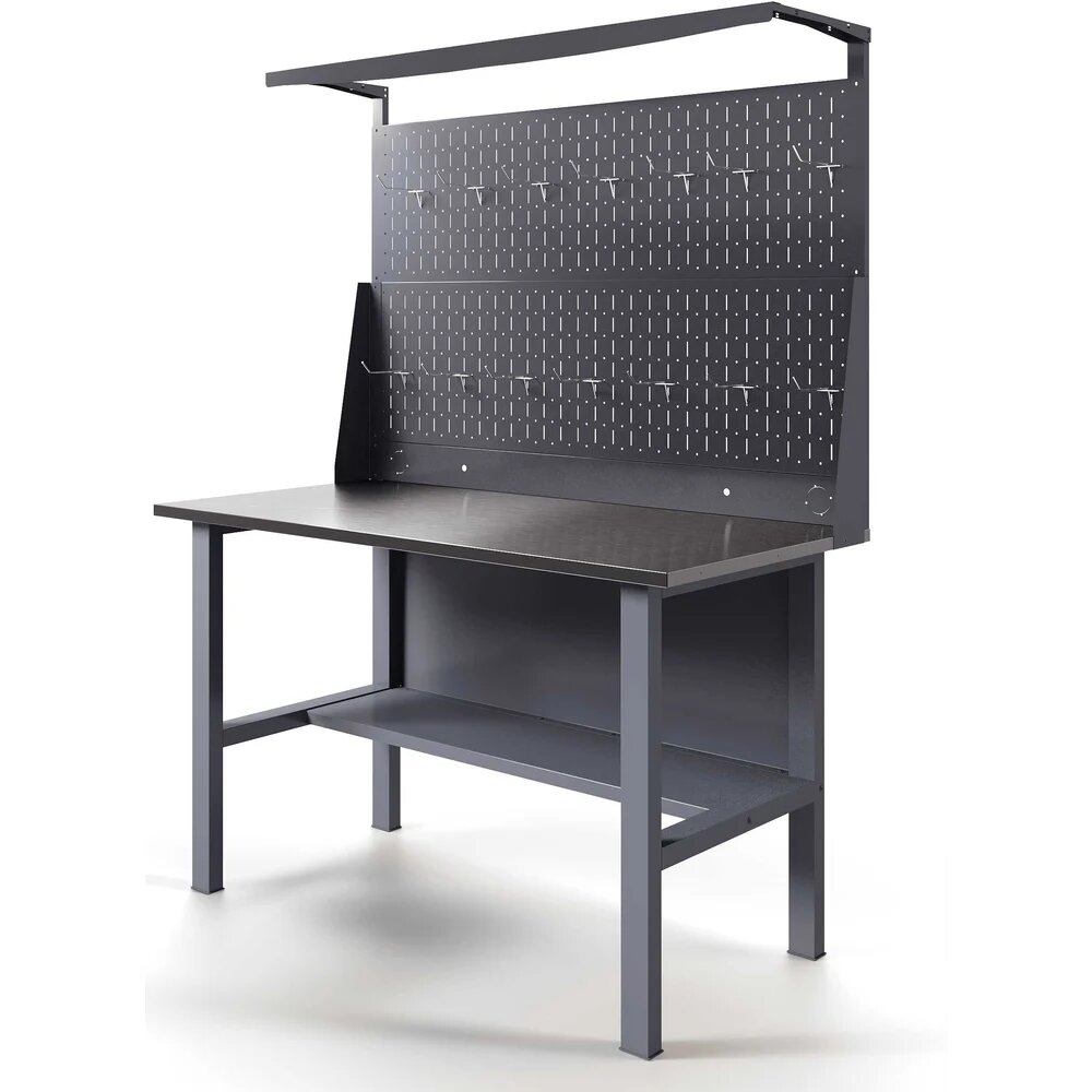 Верстак-стол GREENBERG без тумб с перфопанелью двойной 1400мм VERSTAK_Т0_P2_1400, для производств и мастерских