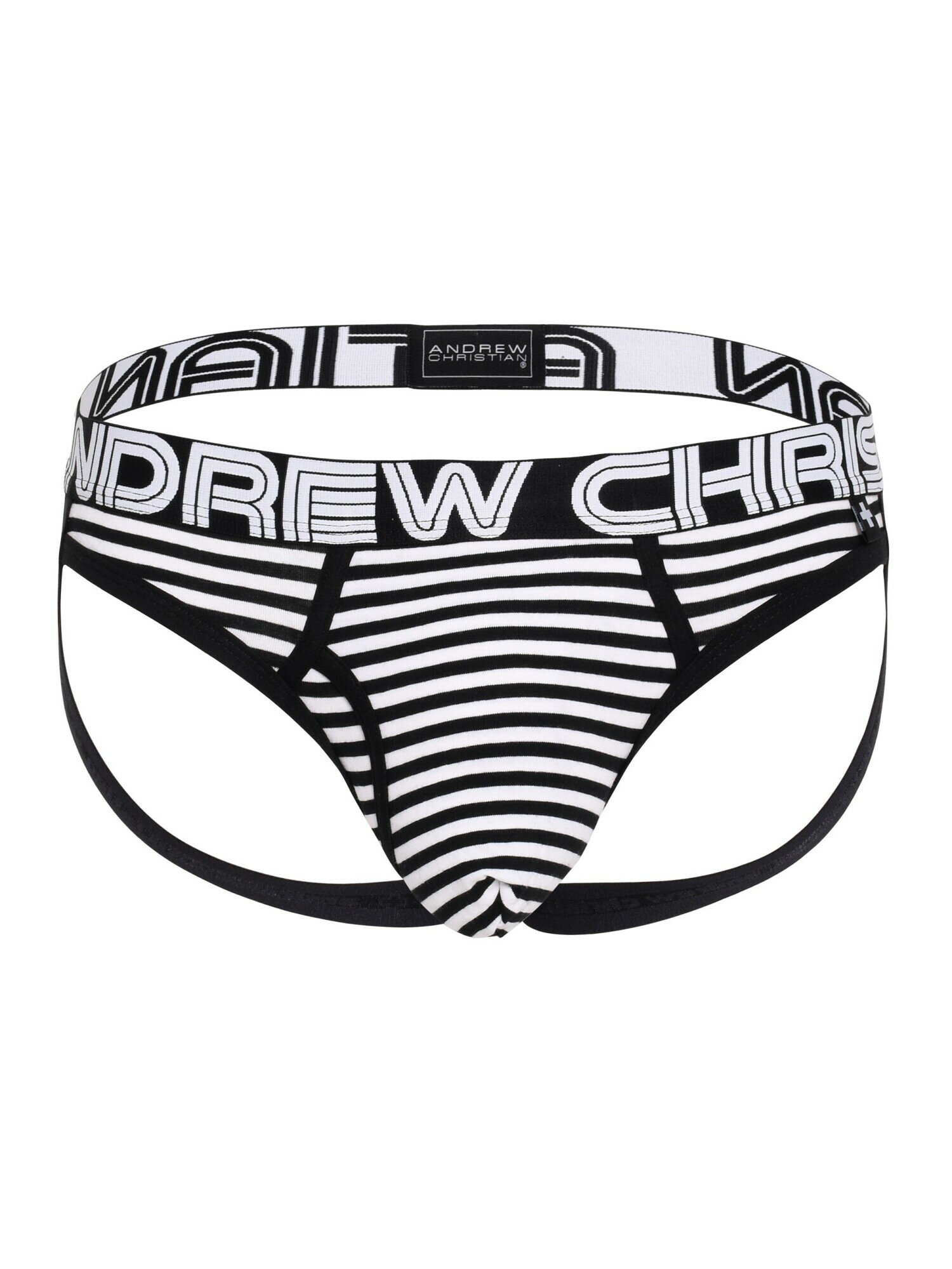 Трусы-джоки "Almost Naked Fly Stripe Briefs Jock - Black/White Stripes" / Andrew Christian / Черный / Размер XL