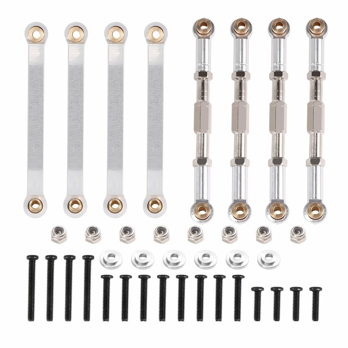 Тяги шасси для радиоуправляемой машинки MN D90 D91 D99 MN90 MN99S 1/12 - металлический комплект 8 шт, серебристые