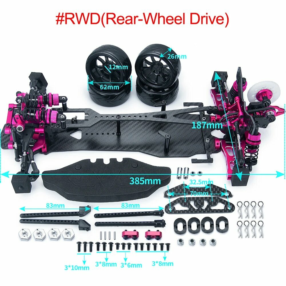 Рама шасси Sakura D5S 1/10 RWD Drift Car, Розовый