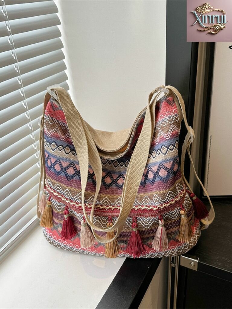 Рюкзак, этнический стиль, с кисточками, рюкзак, розовый
