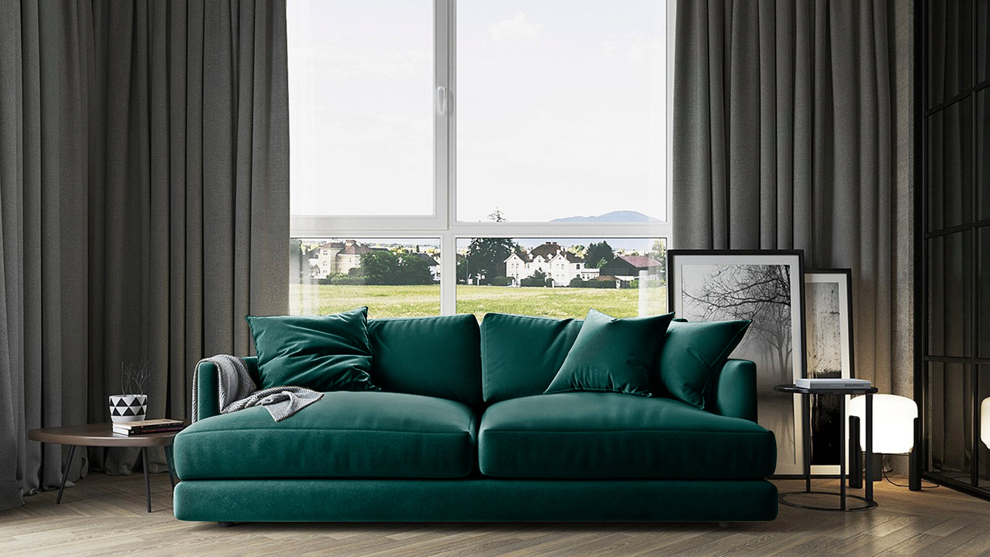 Диван прямой DiHall Ибица Velutto 20, механизм еврокнижка, обивка велюр