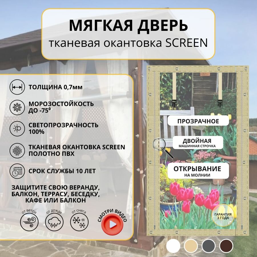 255см*155см -МягкаяДверь из ПВХ (тканевая окантовка SCREEN)