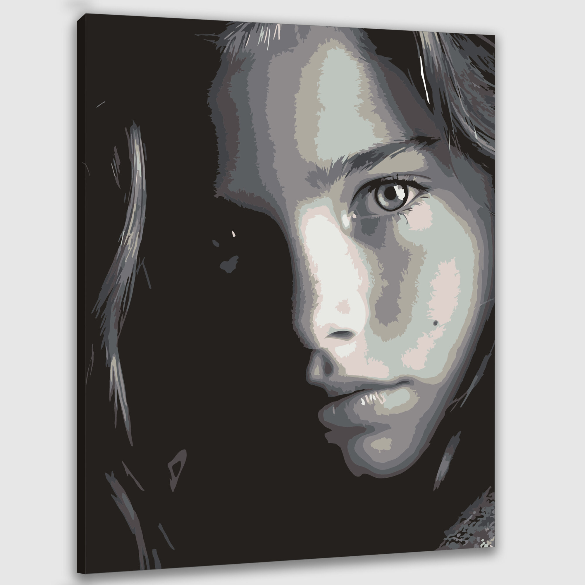 Картина по номерам 40x50 см, портрет, девушка, глаза, мудрость, любопытство, освещение, тени, лицо, композиция