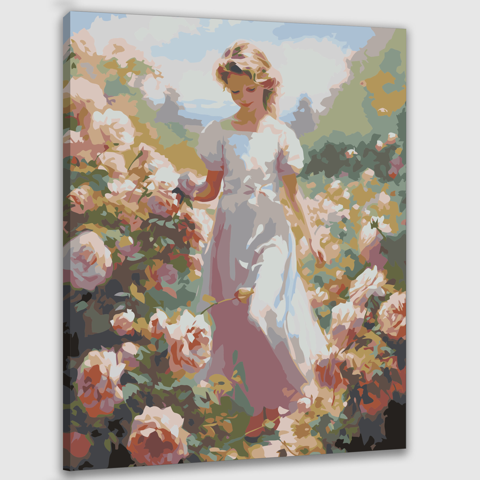 Картина по номерам 40x50 см, картина маслом, сад, пионы, цветущие, яркие оттенки, нежный аромат, безмятежность