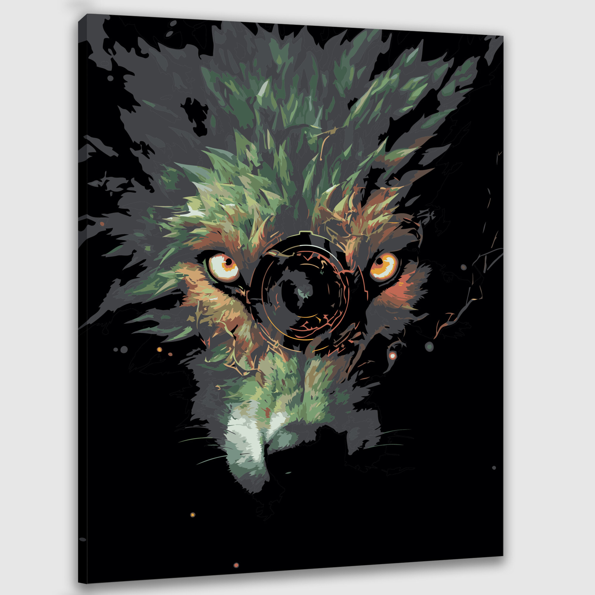Картина по номерам 40x50 см, цифровое изображение, волчий глаз, золотистый взгляд, мистический лес, лунный свет