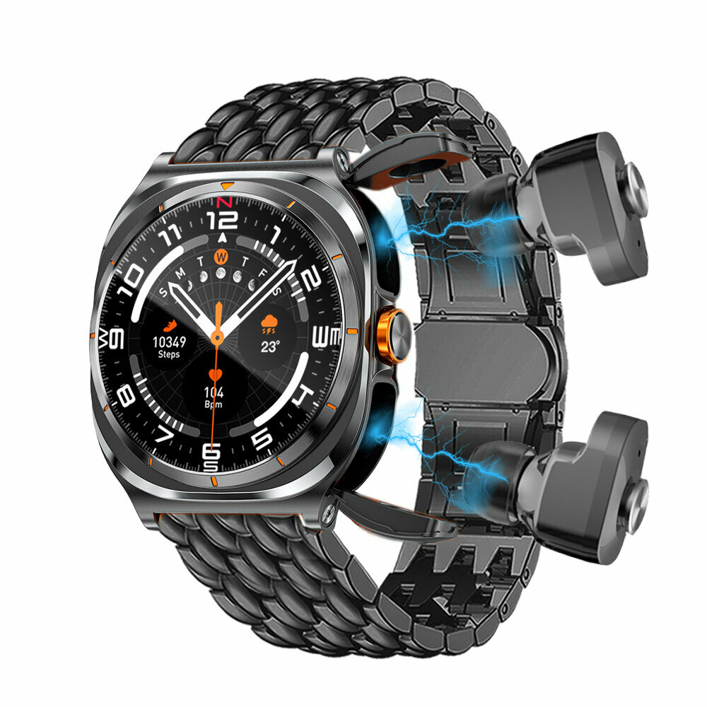 Смарт часы JITE Black Tech, с наушниками Bluetooth, фитнес трекер