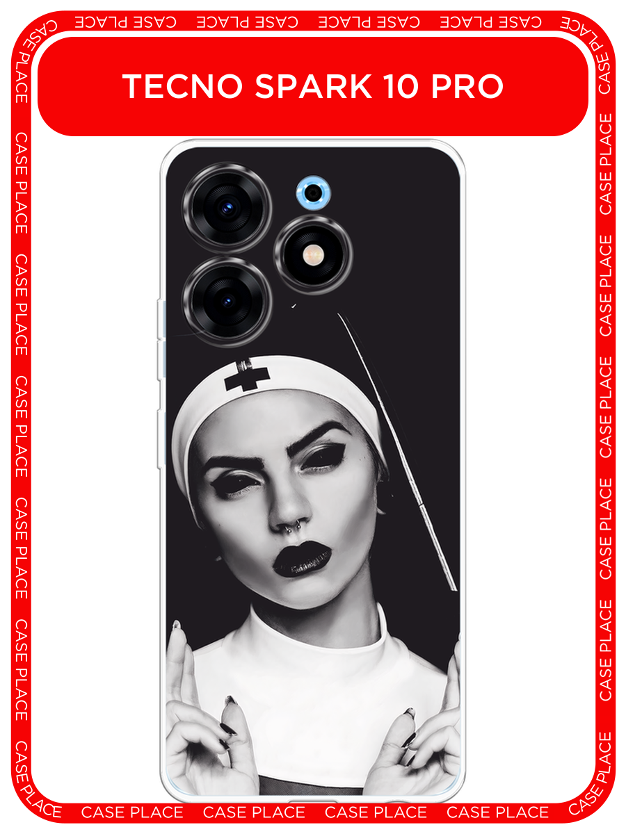 Чехол на Tecno Spark 10 Pro / Техно Спарк 10 Про с принтом Черная монашка