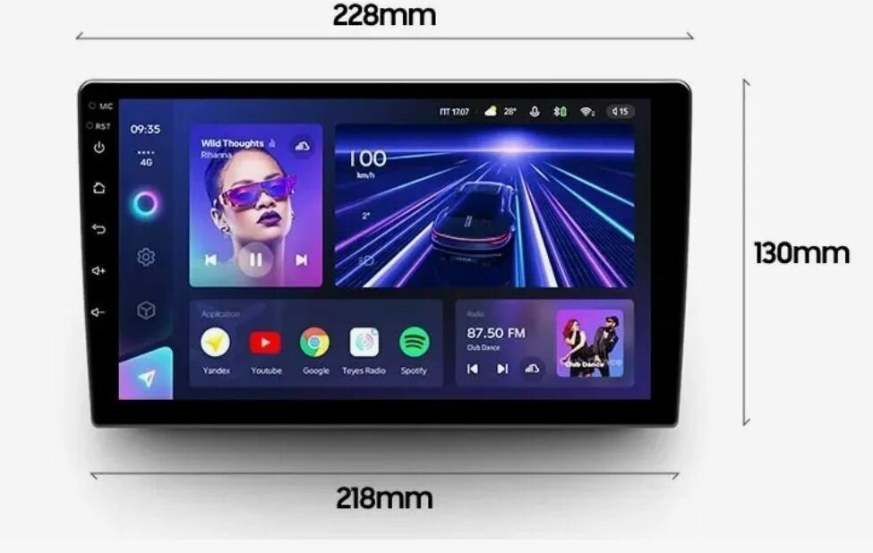 Универсальная Автомагнитола 9 дюймов (2+32гб) Андроид, навигация, вайфай, Блютуз