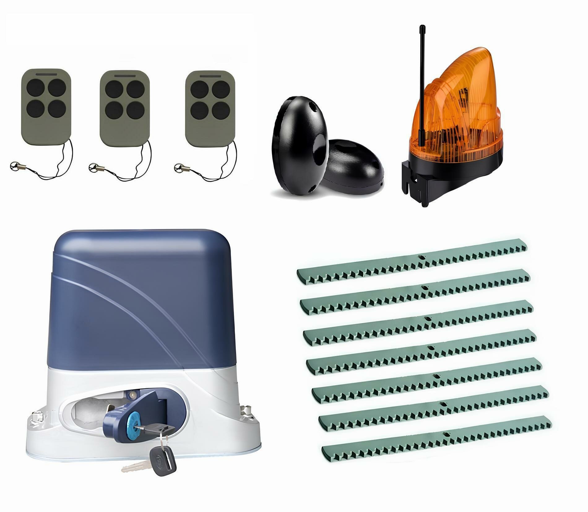 Автоматика для откатных ворот KSL-1300 FULL-1K7-Т3, комплект: привод, 3 пульта, фотоэлементы, лампа, 7 реек