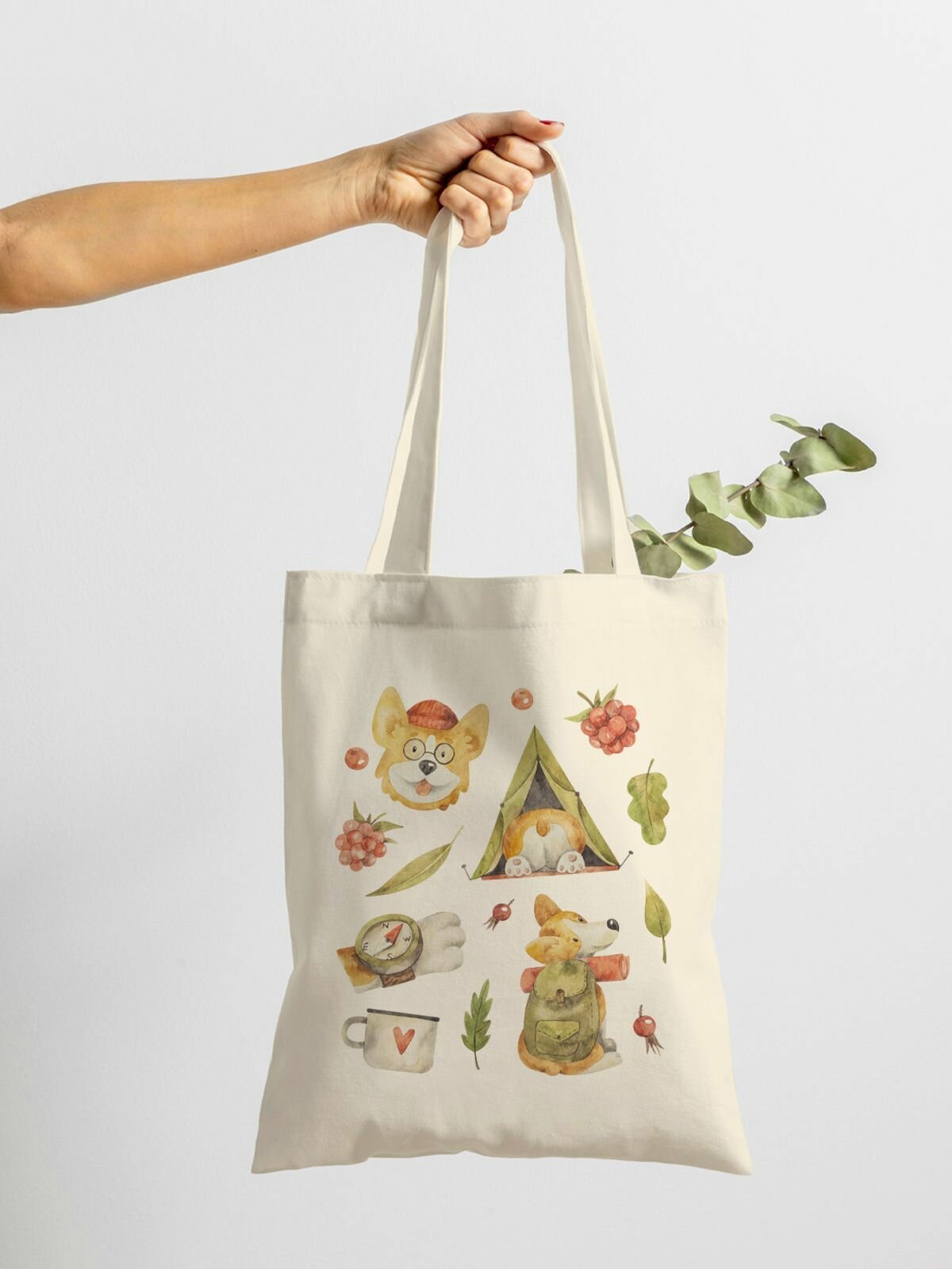 Сумка шоппер шоппер с принтом "Корги", шопер авоська холщовая с рисунком в подарок