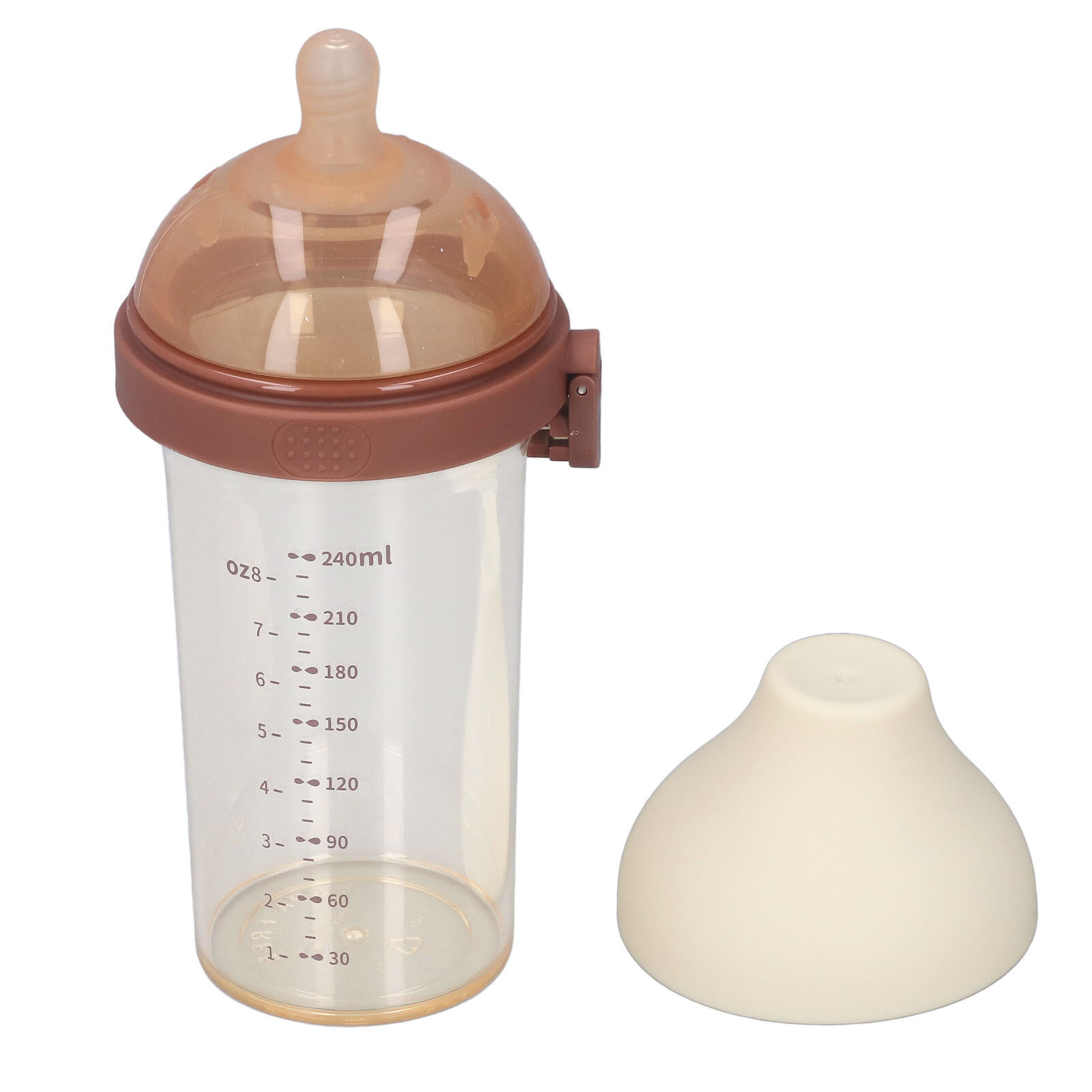 Бутылочка для кормления грудью младенца, антиколиковая, предотвращающая удушье, 240 мл, с широким горлышком и откидной крышкой, коричневая, с одним круглым отверстием (для детей от 0 до 3 месяцев)