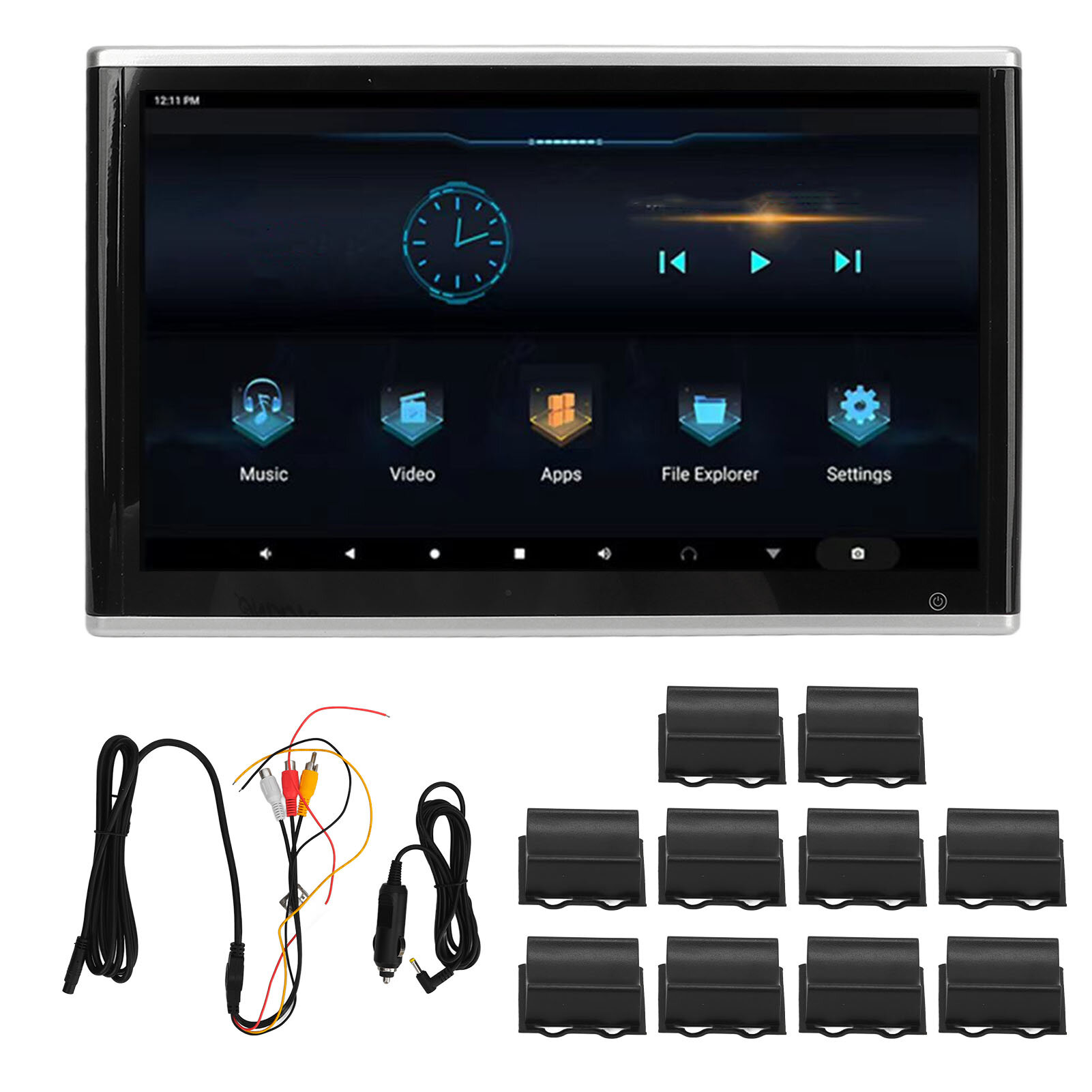 Автомобильный монитор на подголовник с 13,3-дюймовым сенсорным экраном, Android 9.0, 4 ГБ ОЗУ, 64 ГБ ПЗУ, разрешение 1920 x 1080, поддержка видео 4K 1080p и светодиодная подсветка.