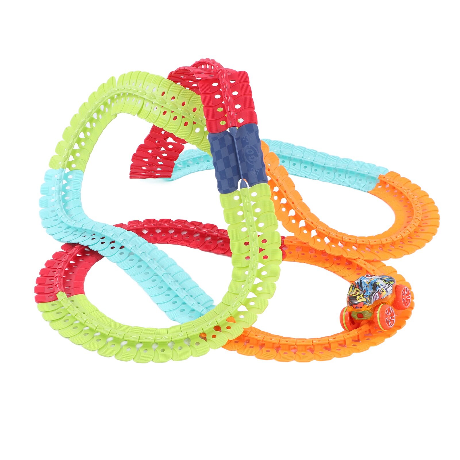 Конструкционная игра для создания гоночных треков, свечение в темноте, изменяемые гибкие мягкие треки, для мальчиков и девочек, 188 деталей, материал ABS, 36 месяцев и старше, 1 автомобиль, 2 крышки для автомобиля, 1 чертеж