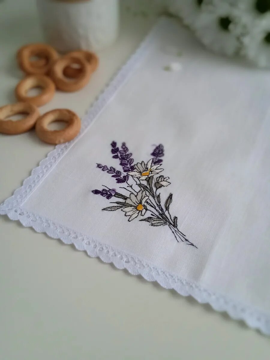 Сервировочная салфетка на стол, лен, кружевные, с вышивкой, 30x30 см