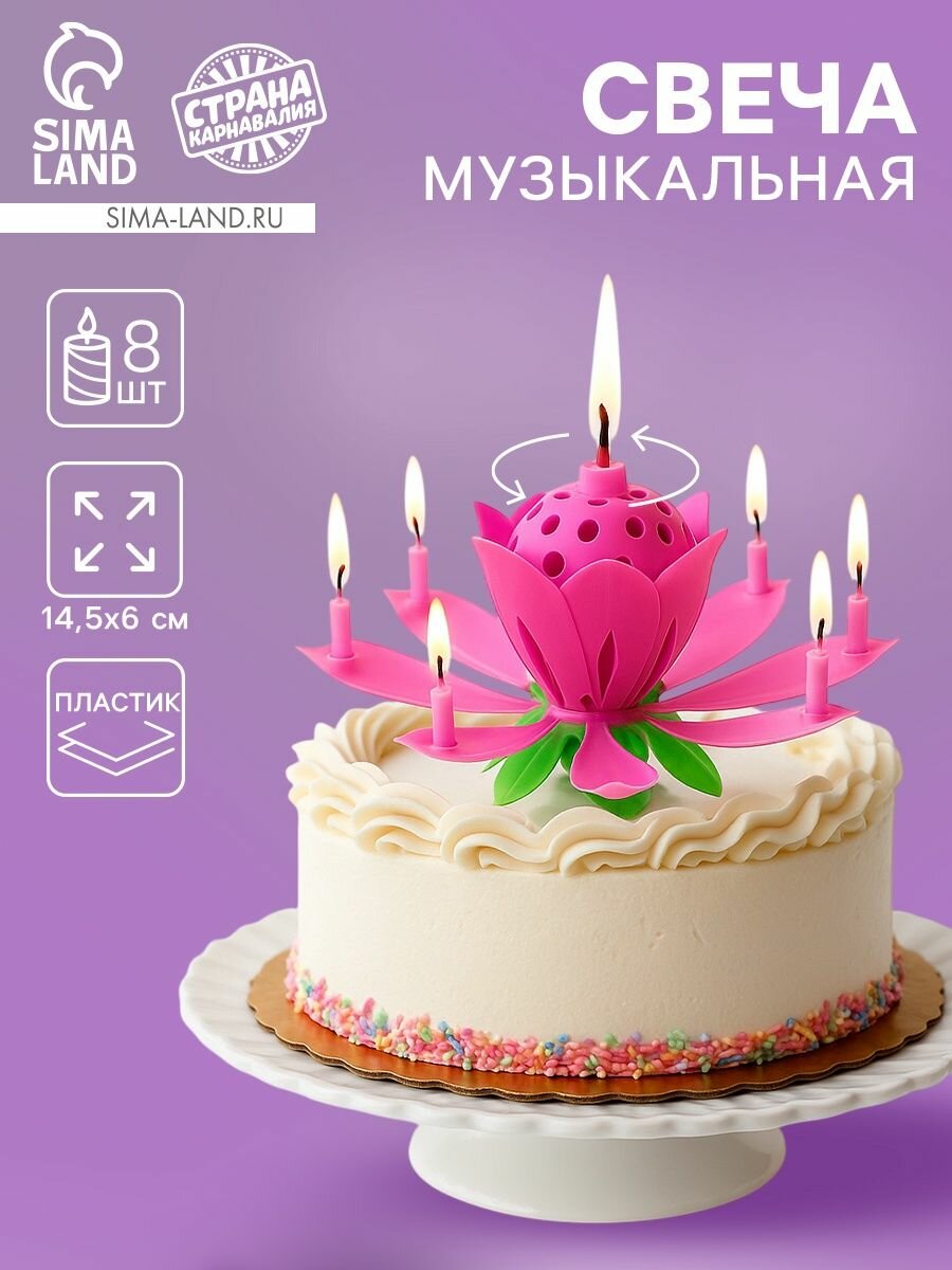 Свечи / Свеча для торта музыкальная / Розовая / 1 шт