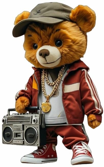 Термонаклейка на одежду "Медведь с магнитофоном" 7см*11см