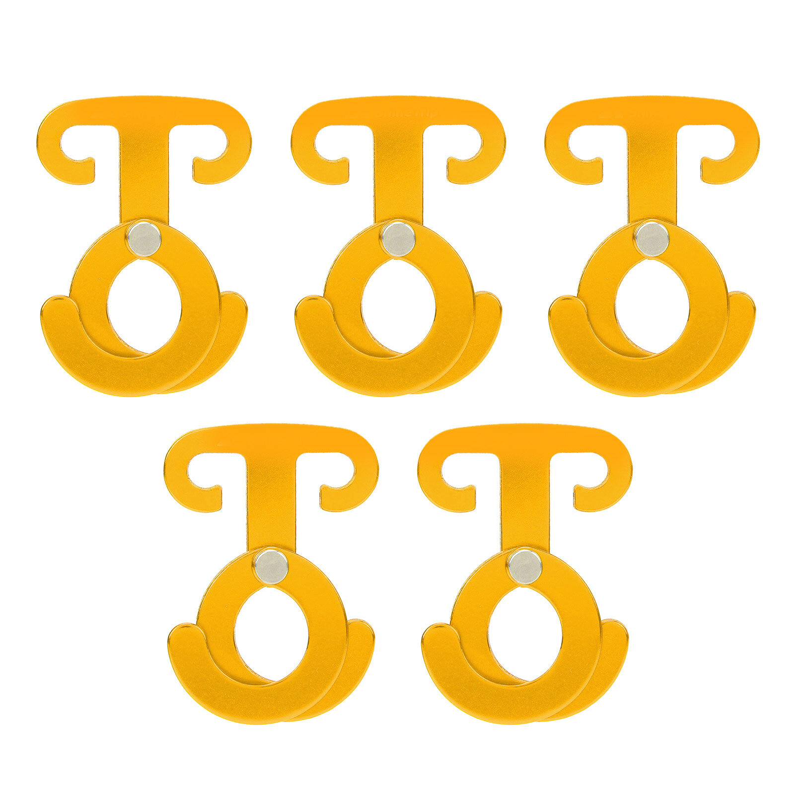 5 шт. Т-образные кольца-крючки для кемпинговой веревки, пряжки из алюминиевого сплава, сверхлегкие, прочные, самозащелкивающиеся, аксессуар для кемпинга и палатки, золотистый цвет.