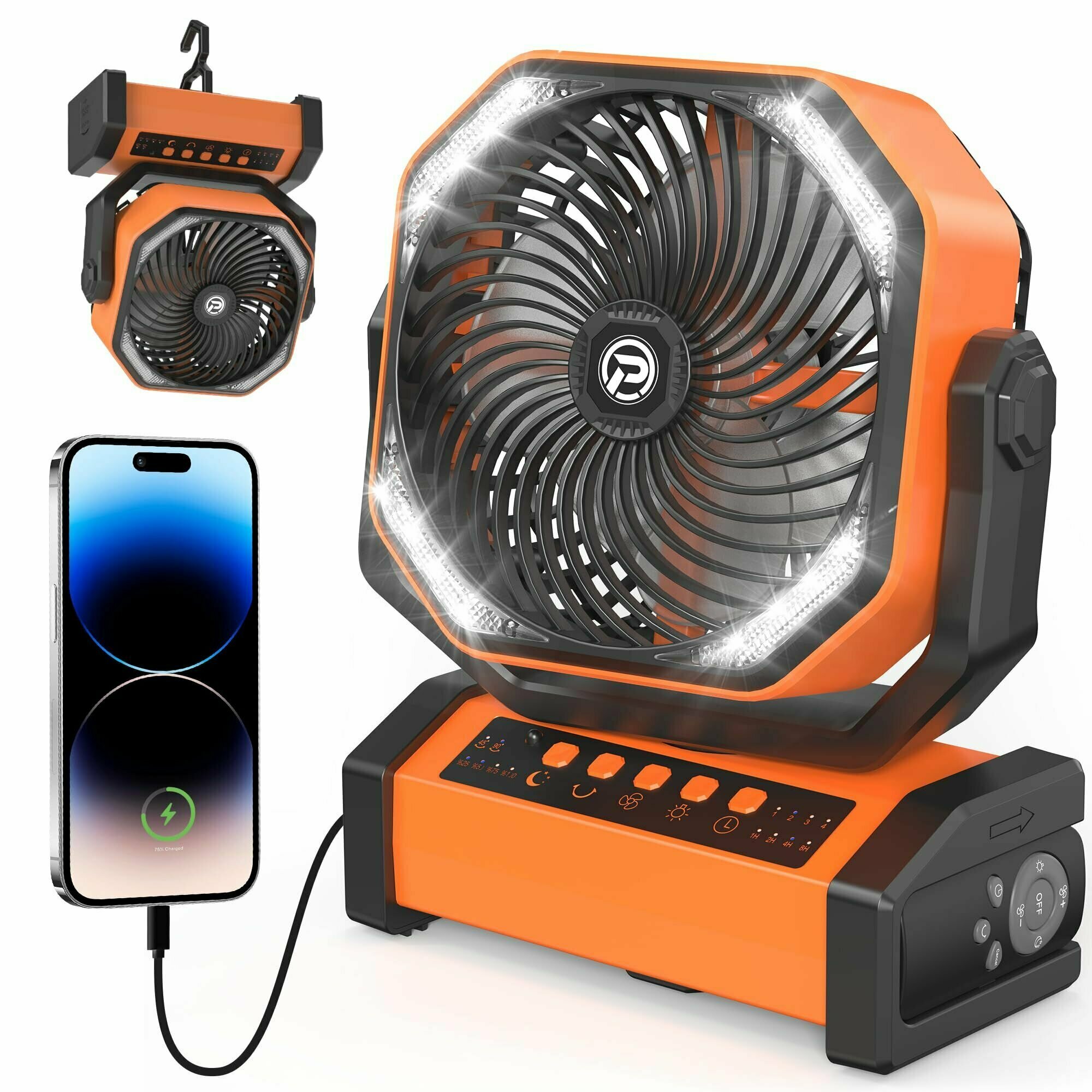 Вентилятор, 15 Вт, 4 скорости, складная конструкция, LED-подсветка, 20000mAh