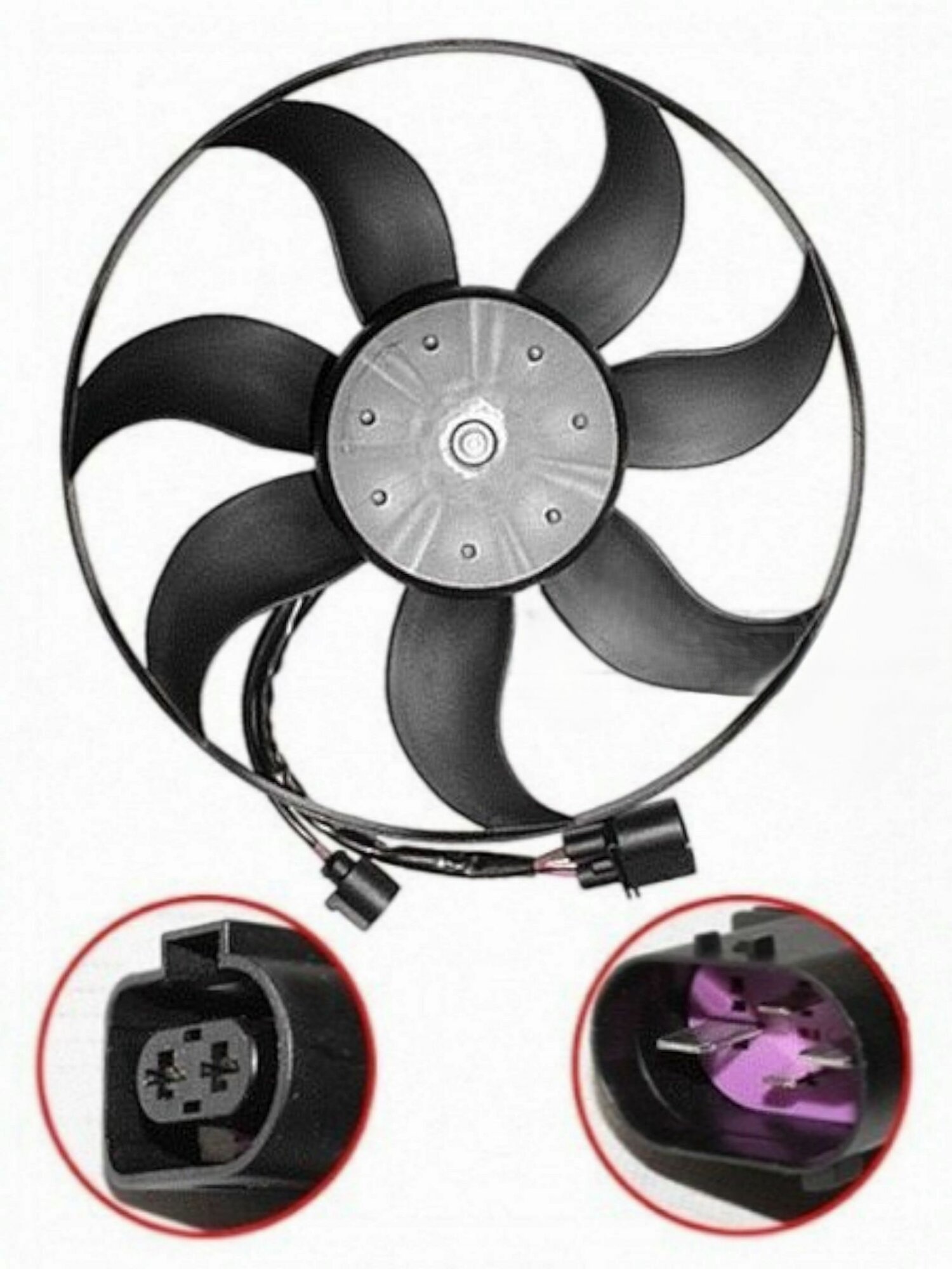 Вентилятор радиатора охлаждения с мотором Ауди А3 03- Шкода Октавия 04- Фольксваген Джетта 05- (Audi A3/Skoda Octavia/Volkswagen Jetta) 360 мм. SAT