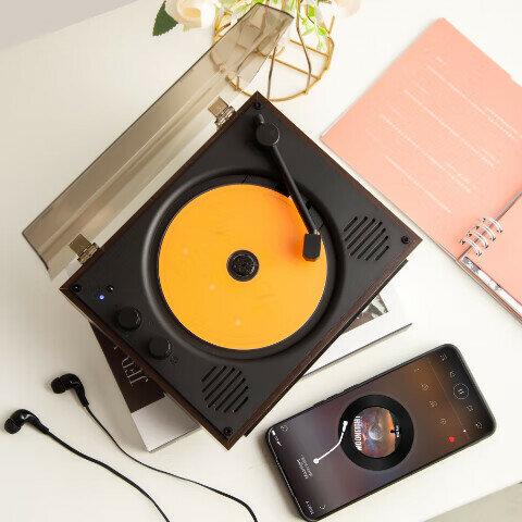 YEARS STAY All-in-One CD Player Audiophile Album Player Retro CD Player Record Player Desktop Bluetooth Speaker Sound Box CD Player SG1801 Walnut