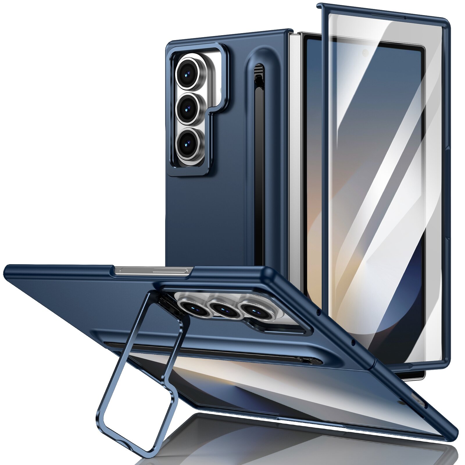Подходит для Samsung Galaxy Z Fold6 / Самсунг Галакси Z Fold6 Чехол для смартфона, С ручкой от руки, с передней пленкой из закаленного стекла, Z Fold6, подставка, soft touch,360° Полная защита, резина