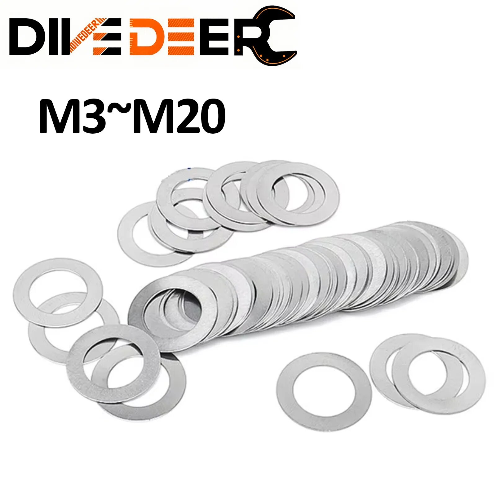 DIVEDEER Шайбы DIN988 из нержавеющей стали 304 0.1mm thick, 50pc M4-7mm