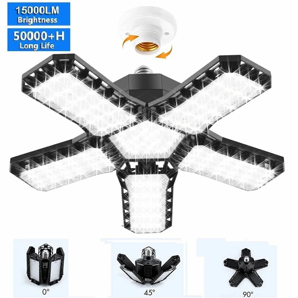 Деформируемая лампа для гаража 150 Вт, Потолочная Светодиодная лампа E27/E26, цоколь 15000 лм, 6500 K, Для подвала освещения гаража