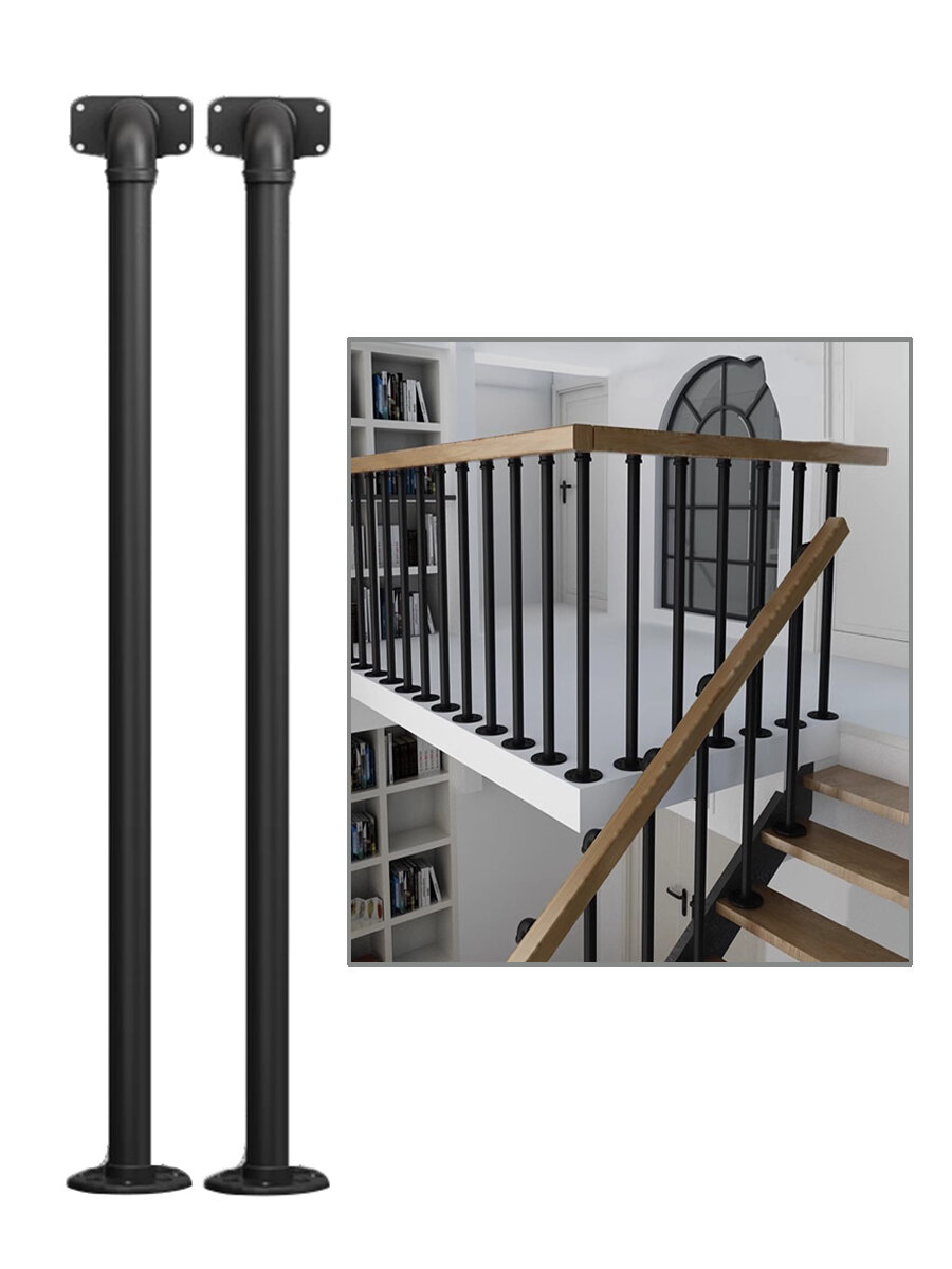 Комплект перил для лестницы, деревянный поручень + кованые стойки, для дома, лофта и крыльца