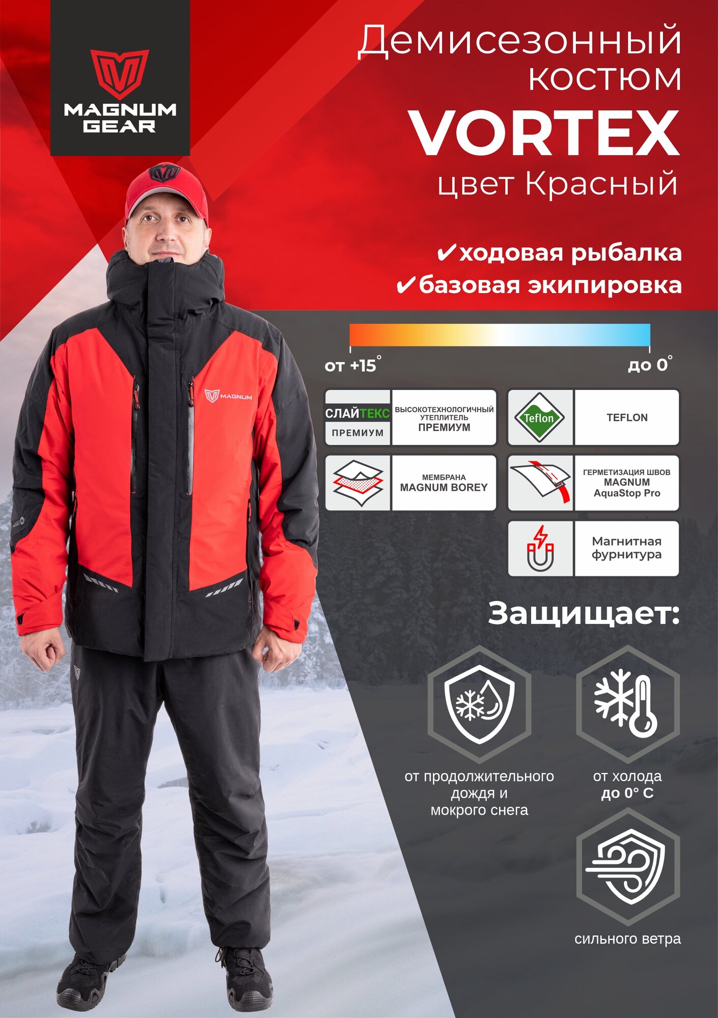 Костюм демисезонный VORTEX с полукомбинезоном мужской для рыбалки мембранный