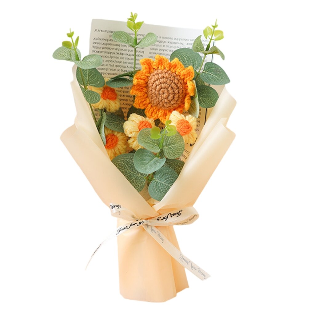 Вязаный букет подсолнухов из пряжи для украшения дома долговечная композиция