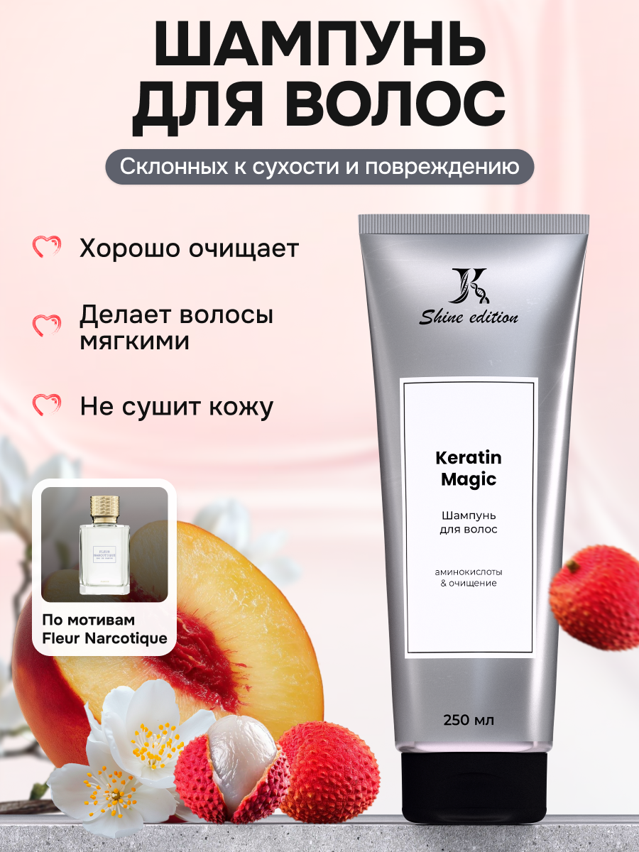 Keratin Magic шампунь с аминокислотами для увлажнения и питания волос, 250 мл