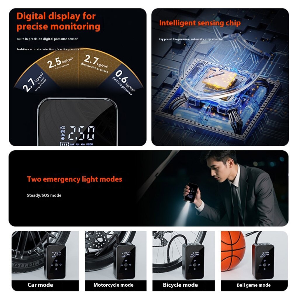 Автокомпрессор с LED-подсветкой и цифровым манометром