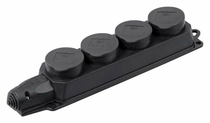 Блок силов. IEK Омега PKR64-016-2-K02 4розет. четверн. откр. зазем. крыш. IP44 черный (упак:1шт)