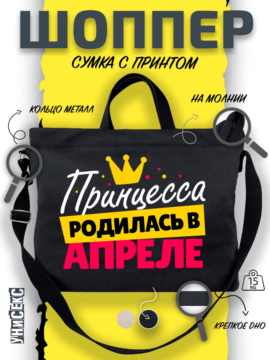 Сумка  шоппер y2k через плечо принцесса родилась в апреле