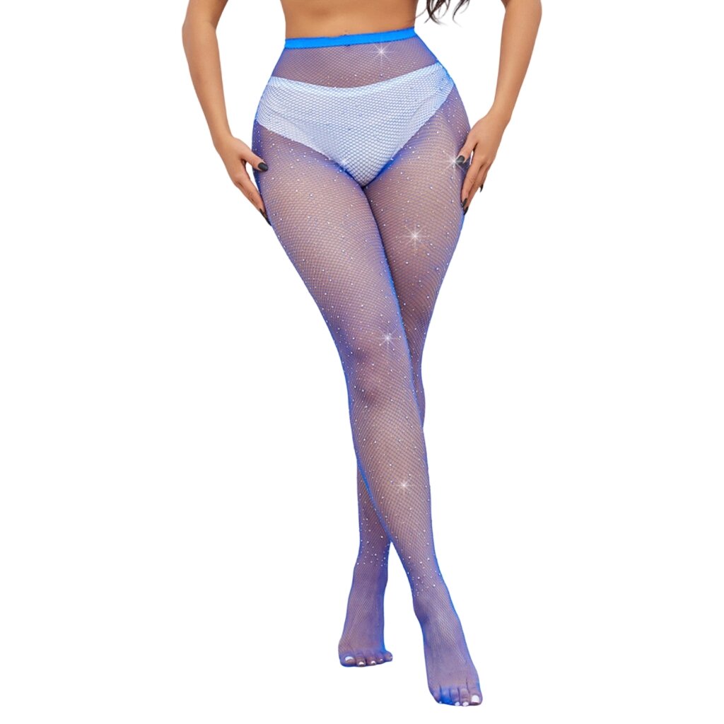 Женские ажурные колготки, блестящие чулки с высокой талией, украшенные стразами