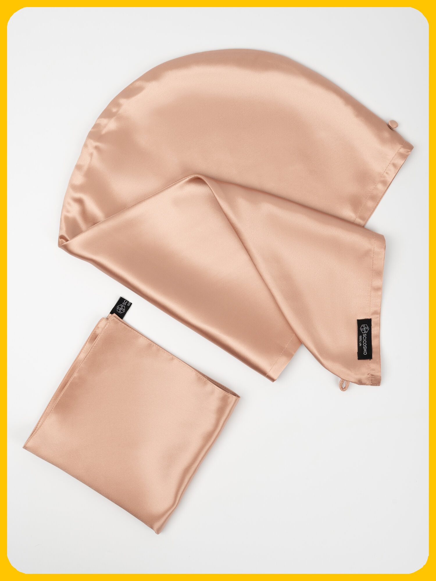 100% натуральный шёлк 22 момми/Набор: полотенце для сушки волос (тюрбан), полотенце для лица, рук/пудровый цвет