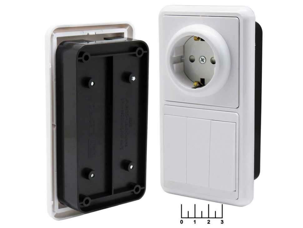 Розетка электрическая врезная с землей + выключатель 3-клавишный TDM (шторки) (SQ1813-0003)