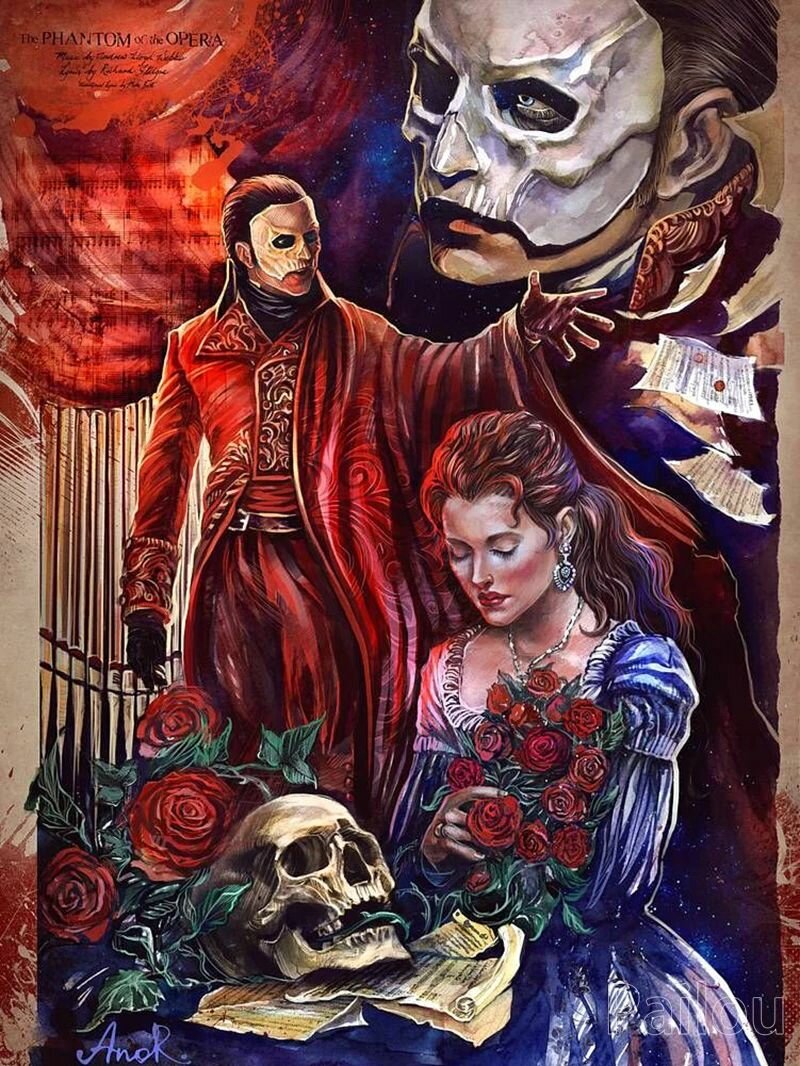 Алмазная картина "Призрак Оперы" алмазная огранка 40х50 см,40X50CM, белый