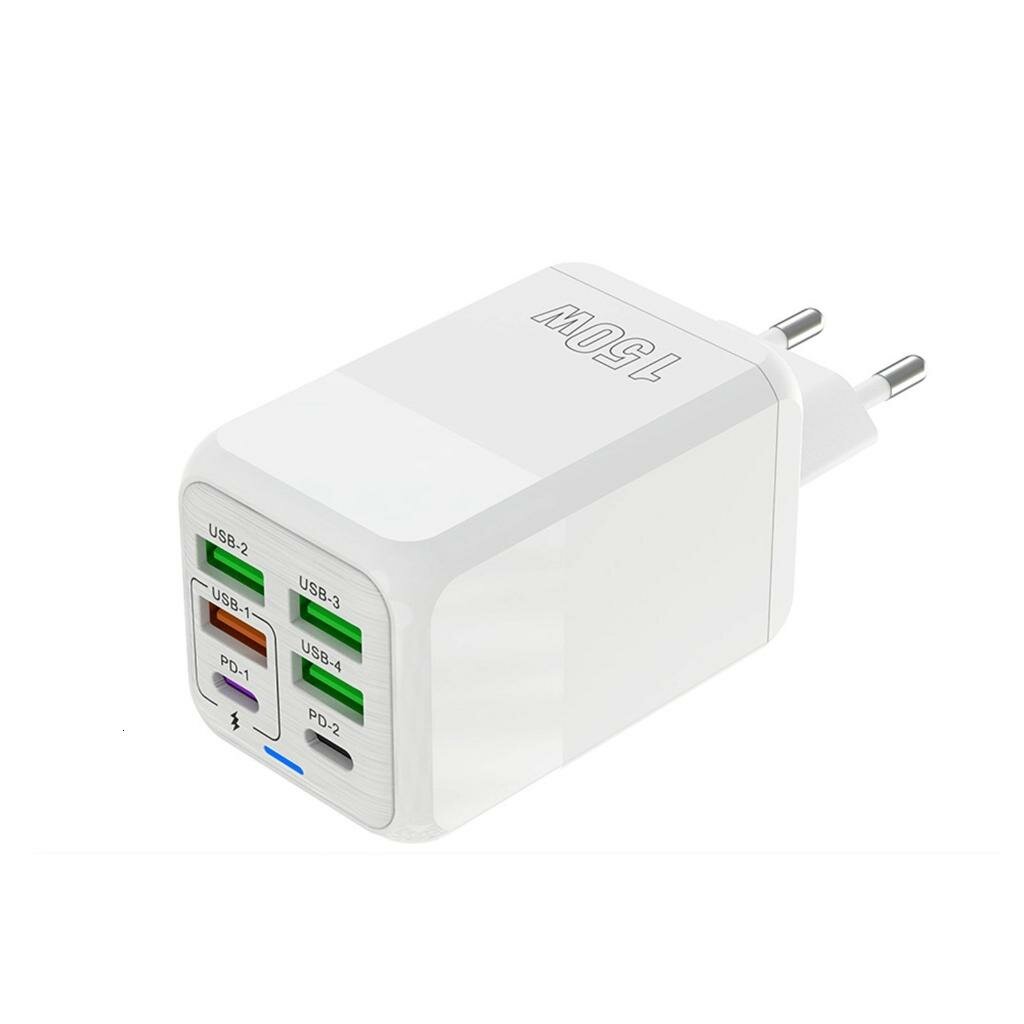 150 Вт 6 порт USB C Chargers 2PD QC3.0 Адаптер для быстрой зарядки телефона, Белый - ЕС вилка