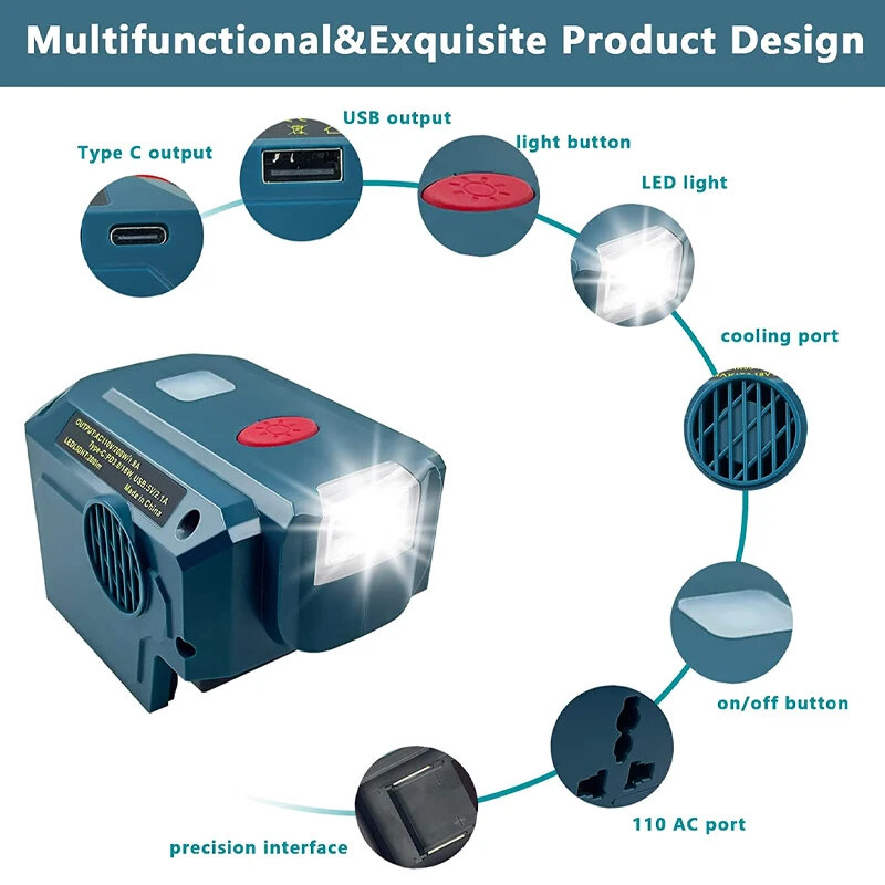 Портативный инвертор питания совместим с Makita18V200W со светодиодными лампами