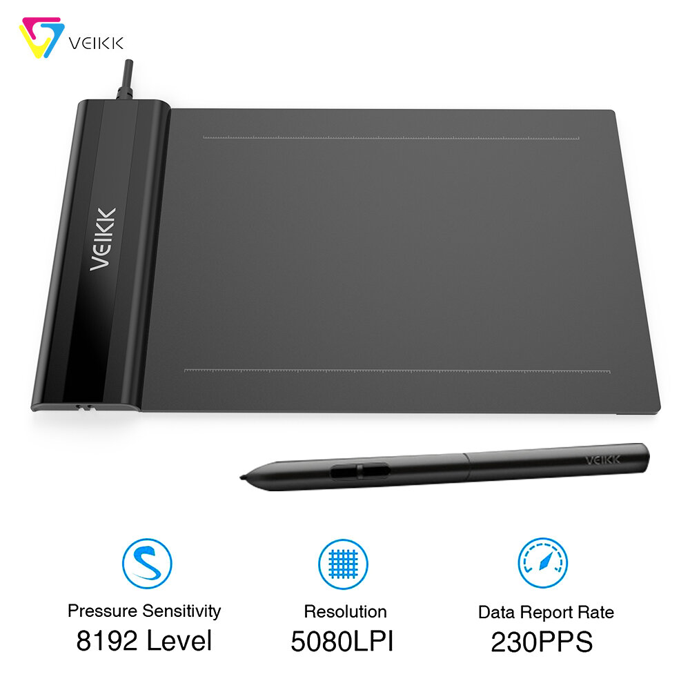 Графический цифровой планшет VEIKK S640 с пером без батареи, чувствительность к нажатию 8192 уровня, электронный графический планшет, совместимый с Android, Windows, Mac