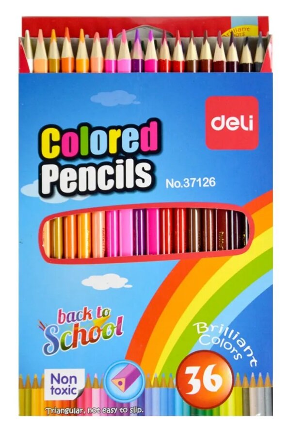 Deli Набор цветных карандашей 36 шт деревянные треугольные мягкие