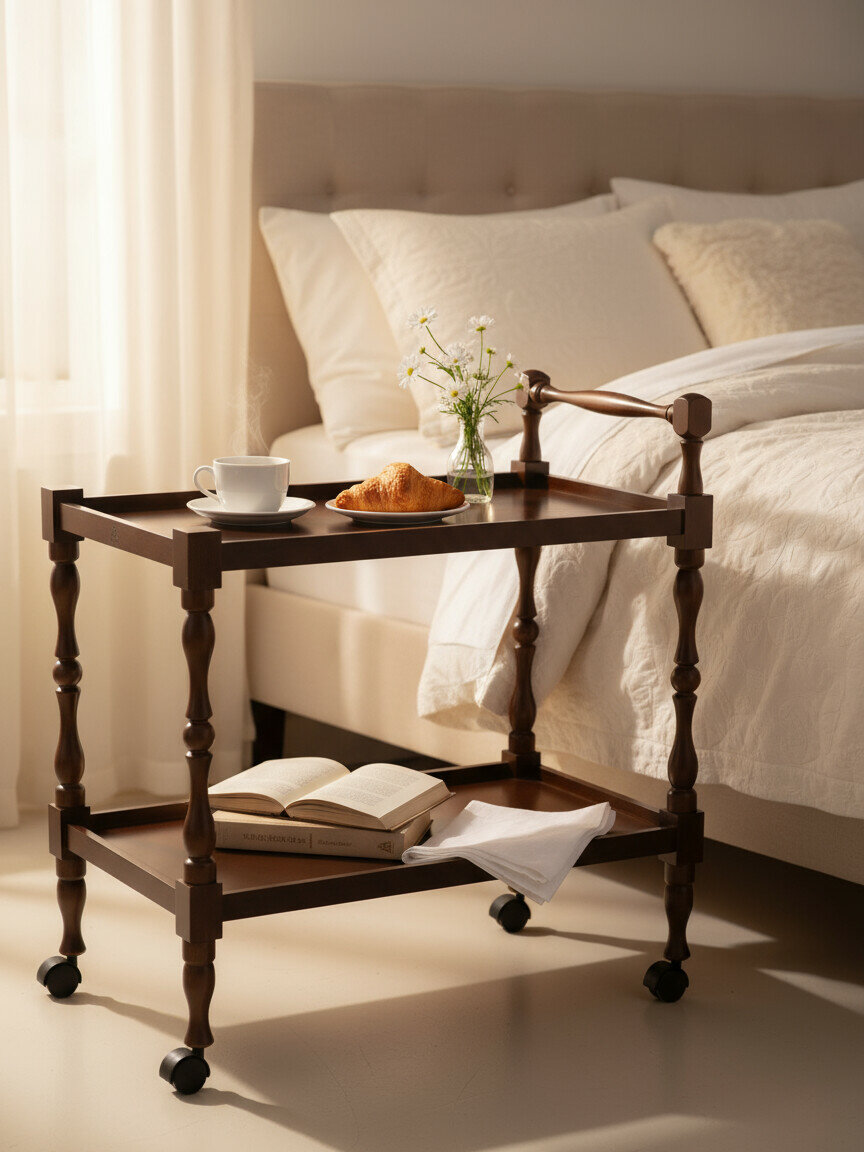 Стол сервировочный Мебелик Бридж на колесиках, журнальный, с полкой средне-коричневый