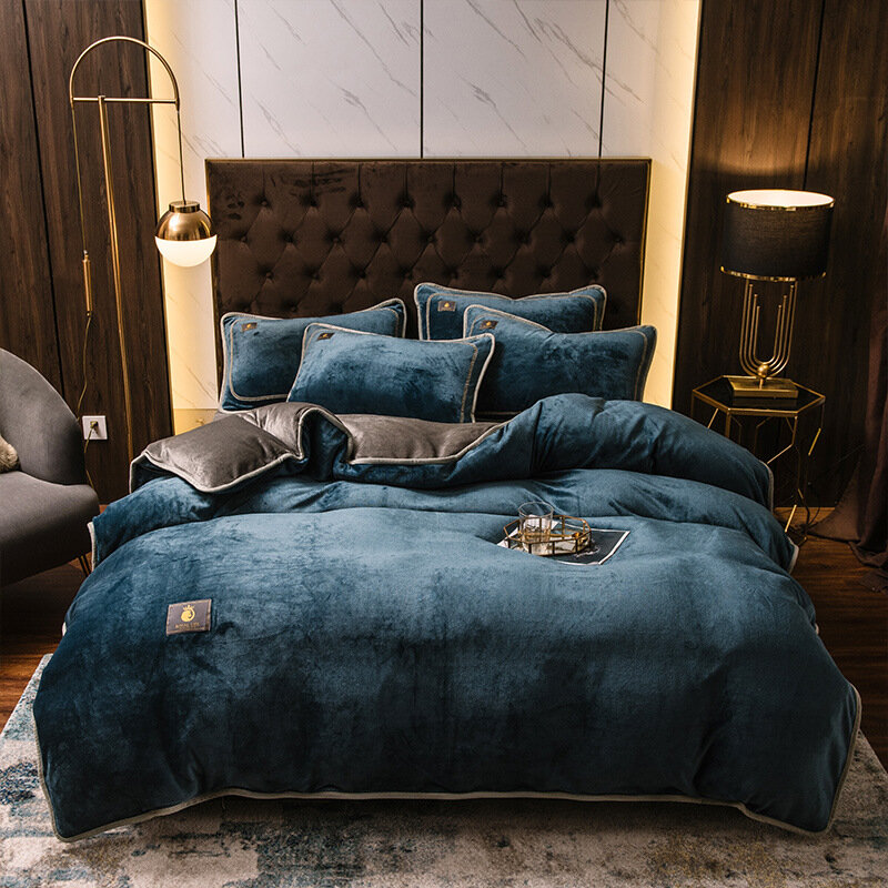 Утолщенный молочный флис, зимняя простыня из четырех частей, двухсторонний флисовый пододеяльник, детское фланелевое постельное белье,220*240cm