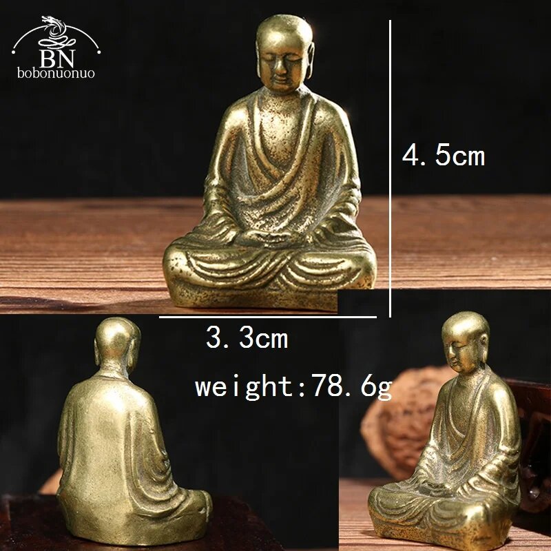 Антикварная латунная статуя Будды, мини-портативная латунная скульптура бодхисаттвы, украшения для дома, декор фэн-шуй, украшения для офисного стола