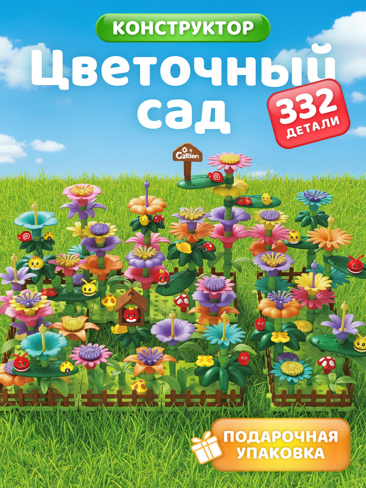 Развивающая игрушка конструктор "Сад с цветами", игровой набор, крупные детали, 332 детали, JB0212810