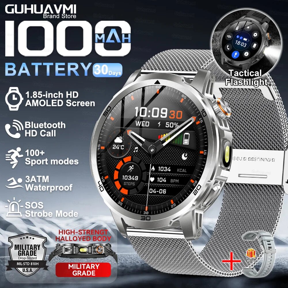 Умные часы GUHUAVMI 1.85" Silver mesh belt