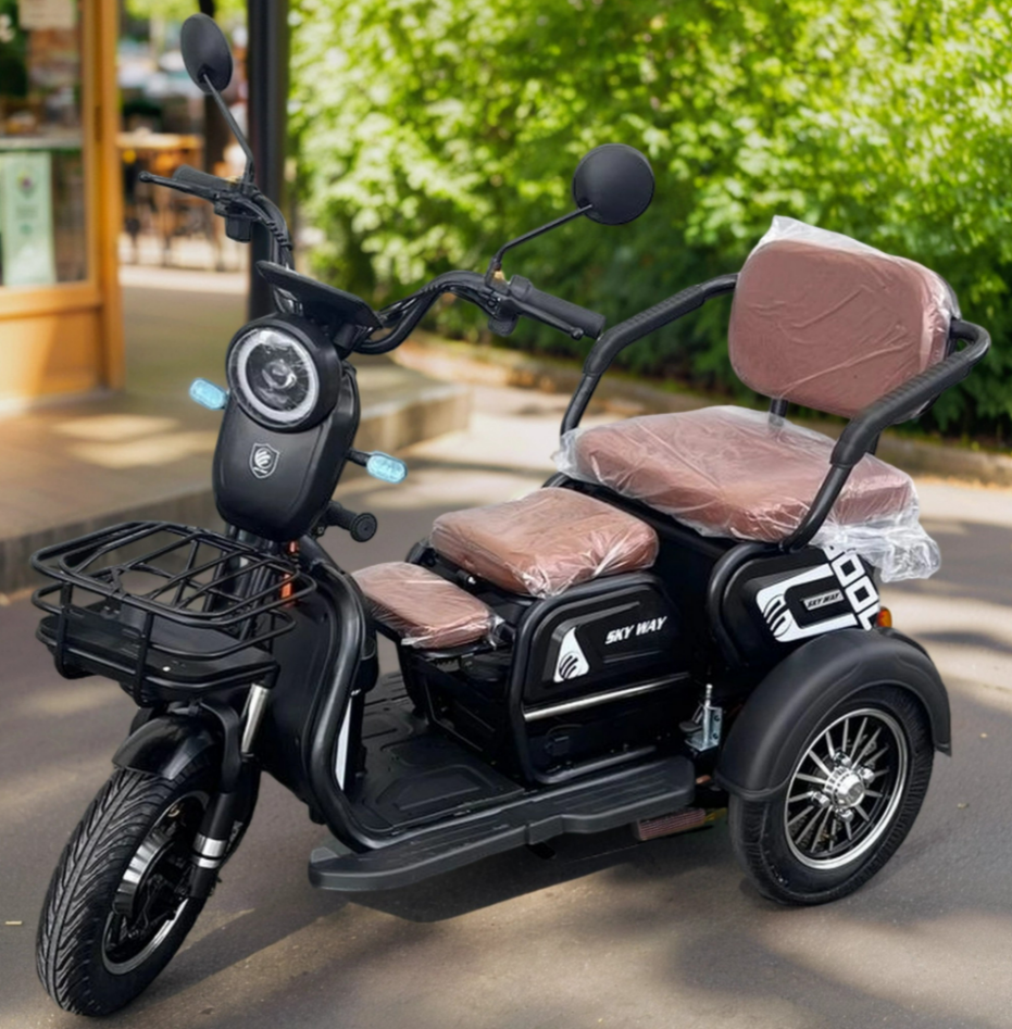 Электро скутре мопед трехколесный трицикл 1000W 48v20ah 3х местный