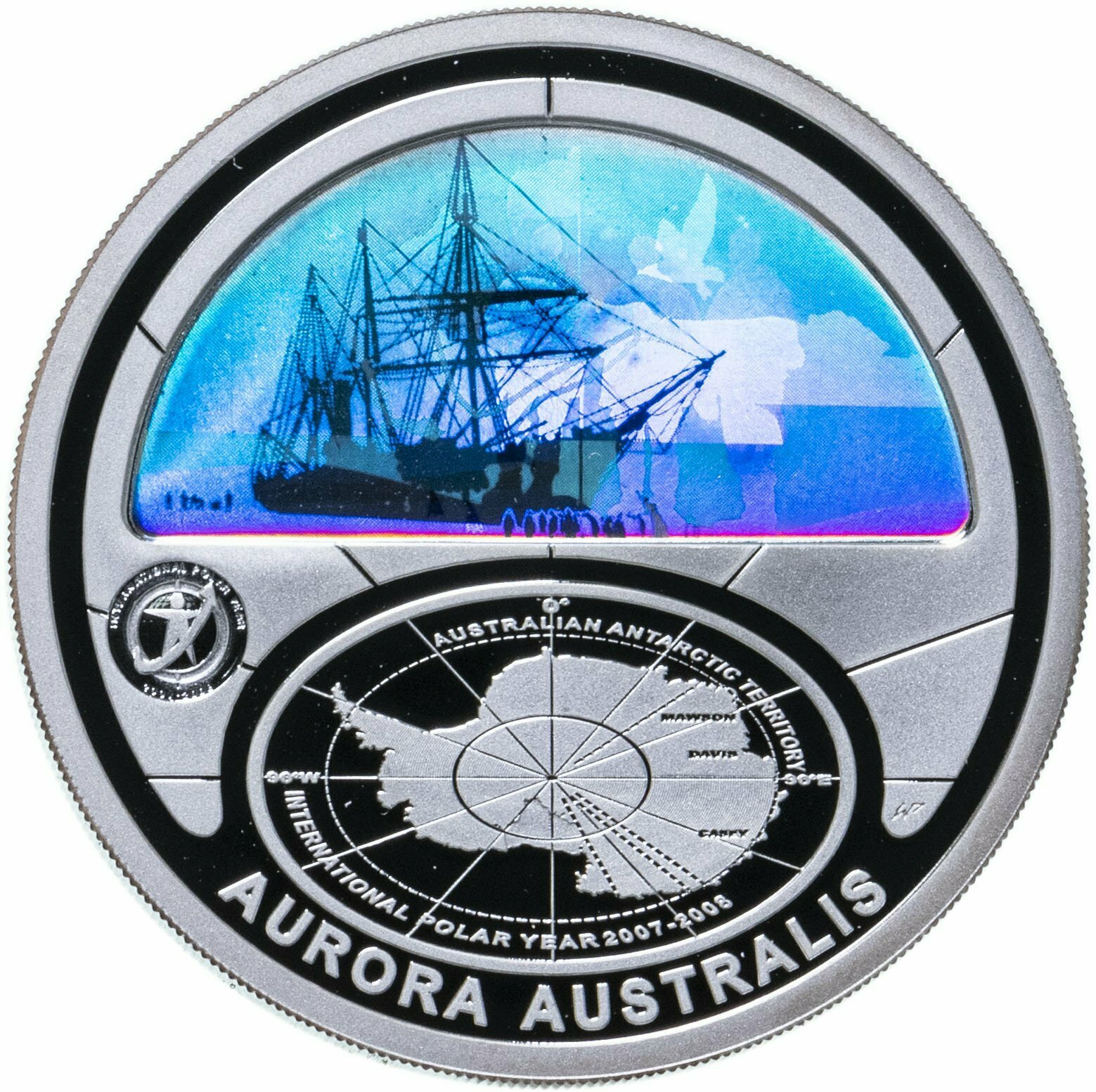 Австралия 5 долларов 2009 Proof "Международный полярный год 2007-2008 голограмма" в футляре, с сертификатом, Серебро 999